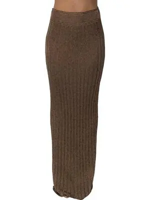 JLUXLABEL Metallic Ribbed Knit Maxi Skirt - Bronze