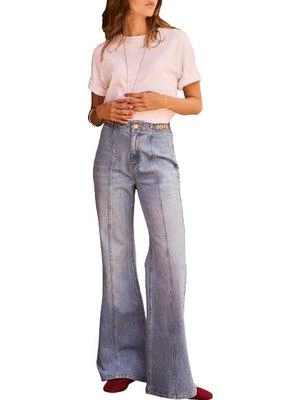 Mint Velvet Full Length Flared Jeans With Disc Detailing - Blue