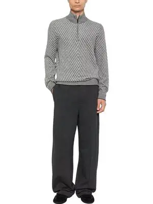 Emporio Armani Chevron Knit Half-zip Pullover - Grey