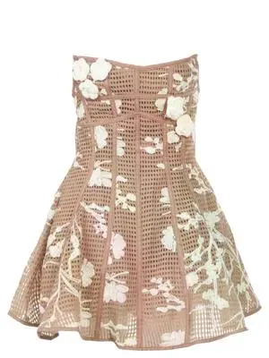 KENZIE KLAMBIE Floral-lace Strapless Mini Dress - Neutrals