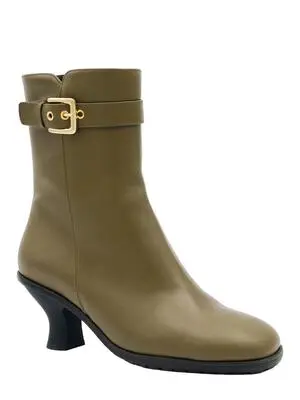 AMALFI BY RANGONI Baronessa Leather Bootie With Buckle Detail - Moss
