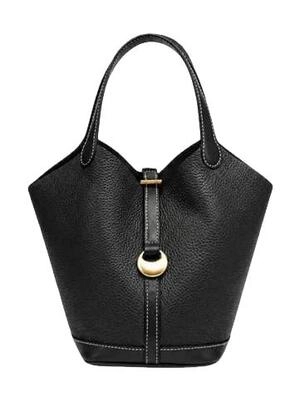 MI BOLSA LONDON Monaco Genuine Pebble Leather Bucket Bag - Black