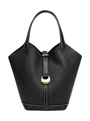 MI BOLSA LONDON Monaco Genuine Pebble Leather Bucket Bag - Black