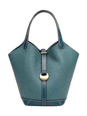 MI BOLSA LONDON Monaco Genuine Pebble Leather Bucket Bag - Blue
