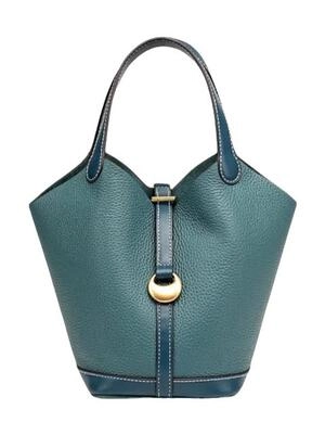 MI BOLSA LONDON Monaco Genuine Pebble Leather Bucket Bag - Blue