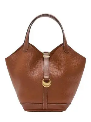 MI BOLSA LONDON Monaco Genuine Pebble Leather Bucket Bag - Brown