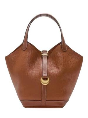 MI BOLSA LONDON Monaco Genuine Pebble Leather Bucket Bag - Brown