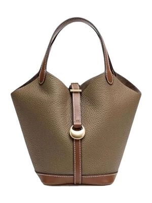 MI BOLSA LONDON Monaco Genuine Pebble Leather Bucket Bag - Grey