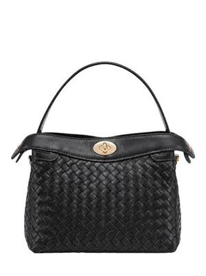 MI BOLSA LONDON Florence Genuine Woven Nappa Leather Top Handle Bag - Black