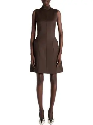 Alexander McQueen Wool Sleeveless Mock Neck Minidress - Coffee
