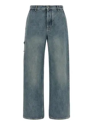 Loewe Relaxed Fit Cotton Denim Jeans With Contrast Leather Pocket - Blue