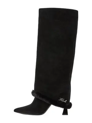Karl Lagerfeld High Fold-down Boots With Shearling Trim - Black