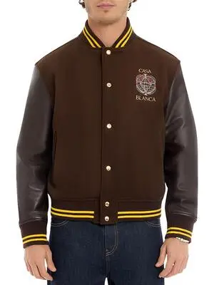 Casablanca Varsity Jacket With Leather Sleeves And Embroidered Details - Celestial Pyramid