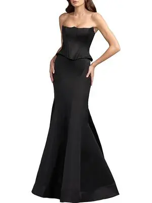 Mac Duggal Strapless Corset Peplum Gown - Black
