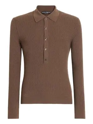 Dolce & Gabbana Ribbed Wool Polo Shirt - Brown