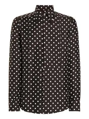 Dolce & Gabbana Polka Dot-print Silk Twill Gold Shirt - Multicolor