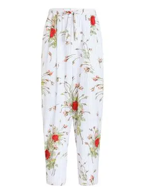 Dolce & Gabbana Rose-print Striped Poplin Trousers - Multicolor