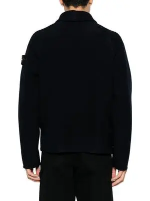 Stone Island Wool Cardigan With Logo Patch - Black