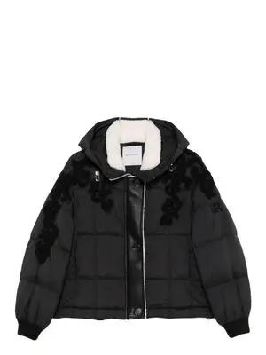 ERMANNO SCERVINO ERMANNO Black Quilted Down Jacket With Floral Appliqué