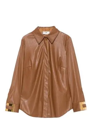 Elisabetta Franchi Elisabetta Franchi Faux-Leather Shirt With Gold-Tone Logo Plaque Brown