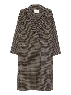 Soft Goat Wool Double-breasted Houndstooth Coat - Black