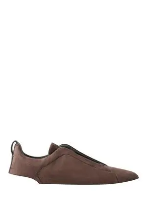 Zegna Triple Stitch Suede Slip-on Sneakers - Brown