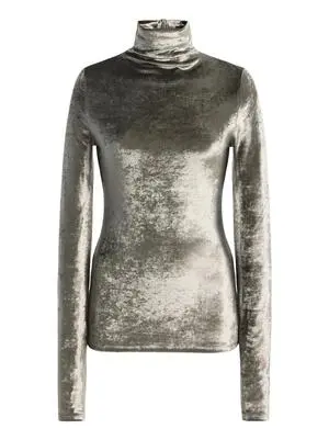 LEMAIRE High-neck Metallic Velvet Top - Grey