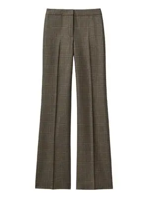Lafayette 148 New York Glen Plaid Wool Flare Trousers - Olive