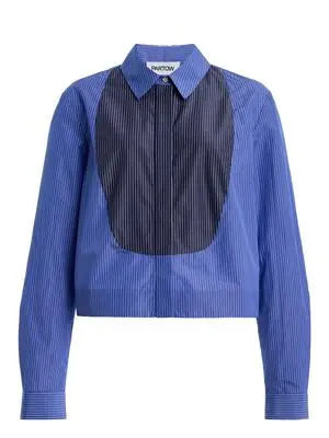 Partow Warren Cropped Pinstripe Shirt - Blue