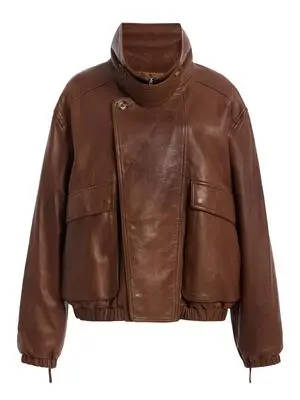 TWP Hunter Leather Bomber Jacket - Brown