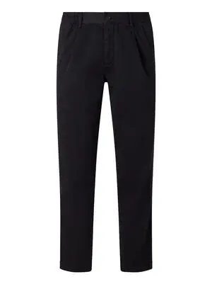 Mr P. James Pleated Tapered Organic Cotton-twill Trousers - Black