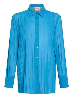SEMICOUTURE Long Sleeve Georgette Shirt - Blue