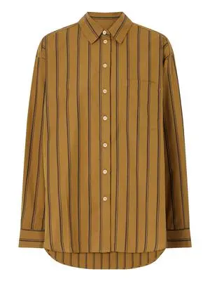 JAMIE HALLER The Essential Striped Cotton And Silk-blend Shirt - Brown