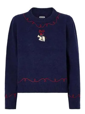 BODE Embroidered Alpaca And Merino Wool Blend Sweater - Blue