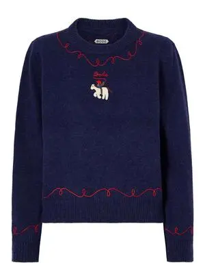 BODE Embroidered Alpaca And Merino Wool Blend Sweater - Navy