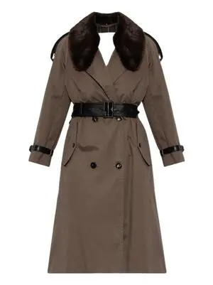 Burberry Long Cotton Trench Coat With Buffalo Leather Collar - Brown