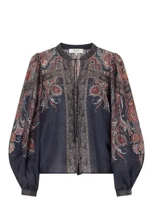 Sea Hyacinth Tie-detailed Printed Chiffon Blouse - Blue