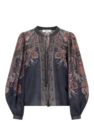Sea Hyacinth Tie-detailed Printed Chiffon Blouse - Navy