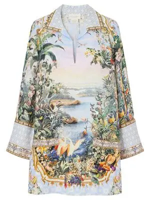 Camilla Sisi Society Crystal-embellished Linen Mini Dress - Multi