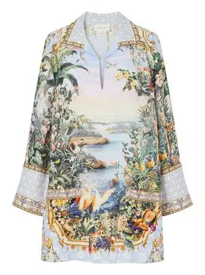 Camilla Sisi Society Crystal-embellished Linen Mini Dress - Multi