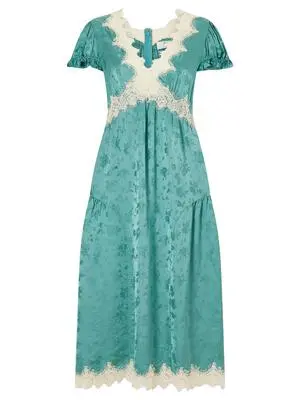 Sea Shay Gathered Lace-trimmed Floral-jacquard Midi Dress - Blue