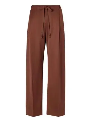 Another Tomorrow Pleated Wool-blend Straight-leg Pants - Brown
