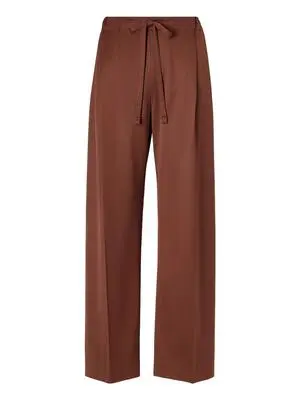 Another Tomorrow Pleated Wool-blend Straight-leg Pants - Brown