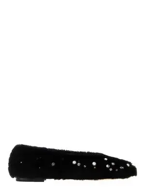JIMMY CHOO Furry Pointed-toe Loafers With Pearl And Crystal Embellishments - Black