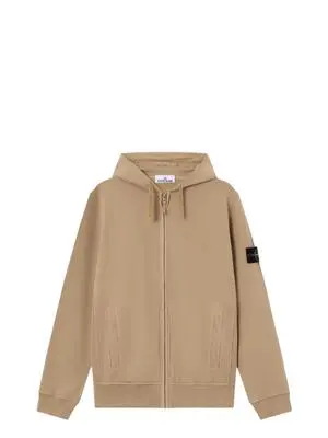 Stone Island Zip-up Hooded Sweatshirt With Ribbed Inserts - Biscuit