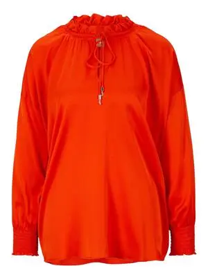 Hugo Boss Long Sleeve V-neck Silk Blouse - Red