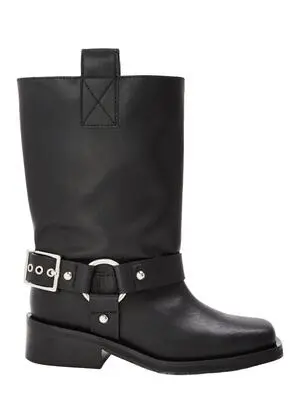 GANNI Mid-calf Biker Boots With Buckle Detail - Black