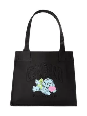 GANNI Shopper Tote Bag With Graphic Print - Black