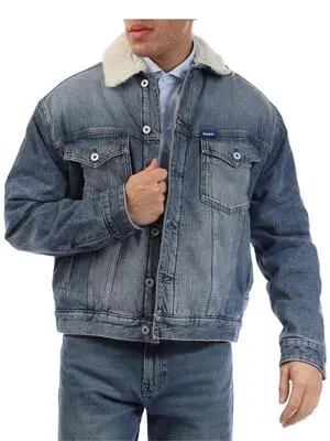 HUGO BOSS Hugo Boss Washed Denim Jacket With Sherpa Collar
