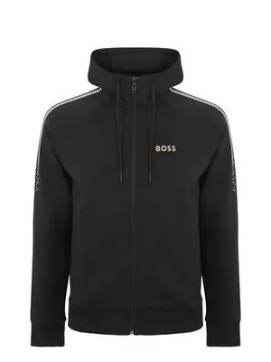 Hugo Boss Zip-up Hoodie With Drawstring Hood - Black